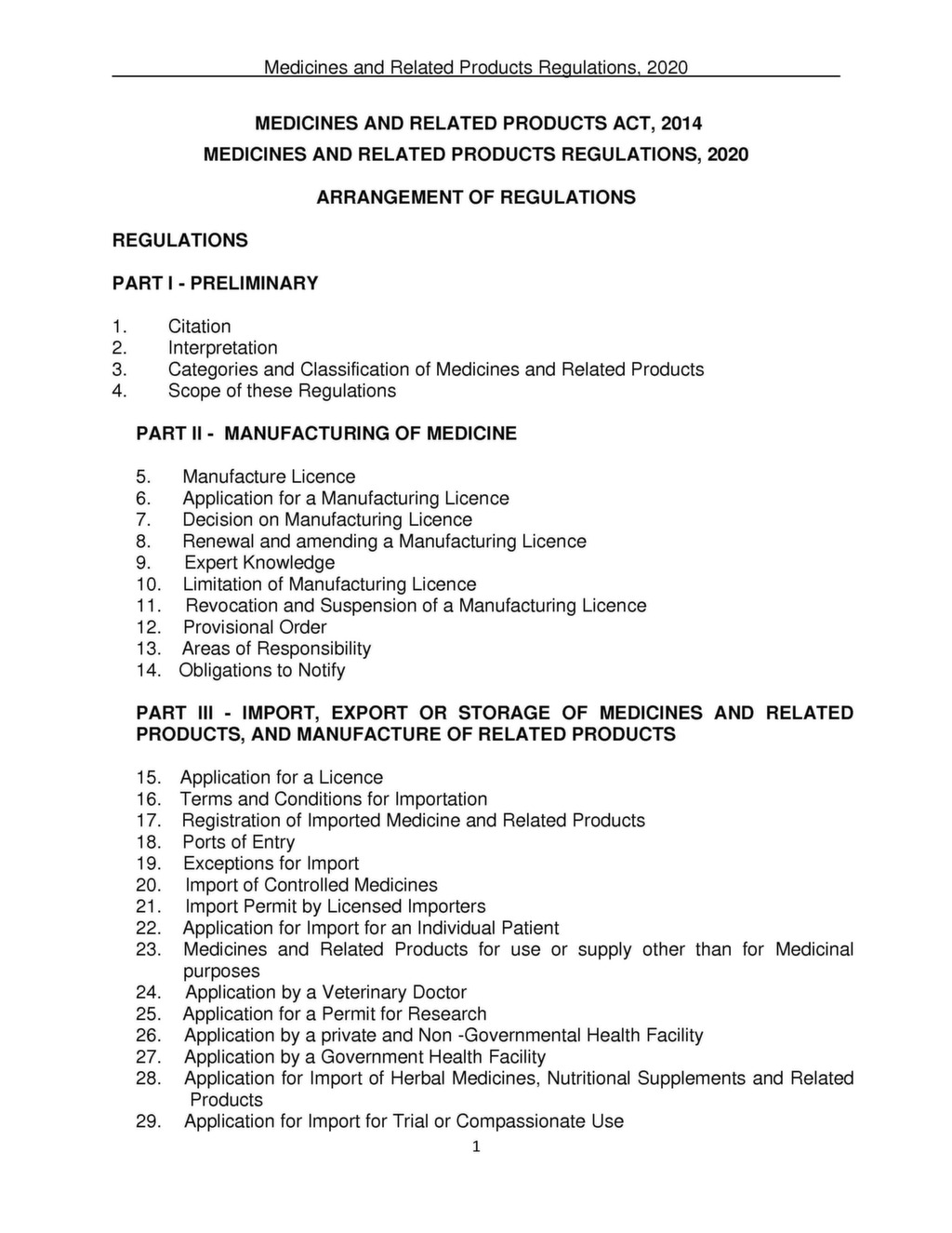 Medicines and Related Products Regulations 2020