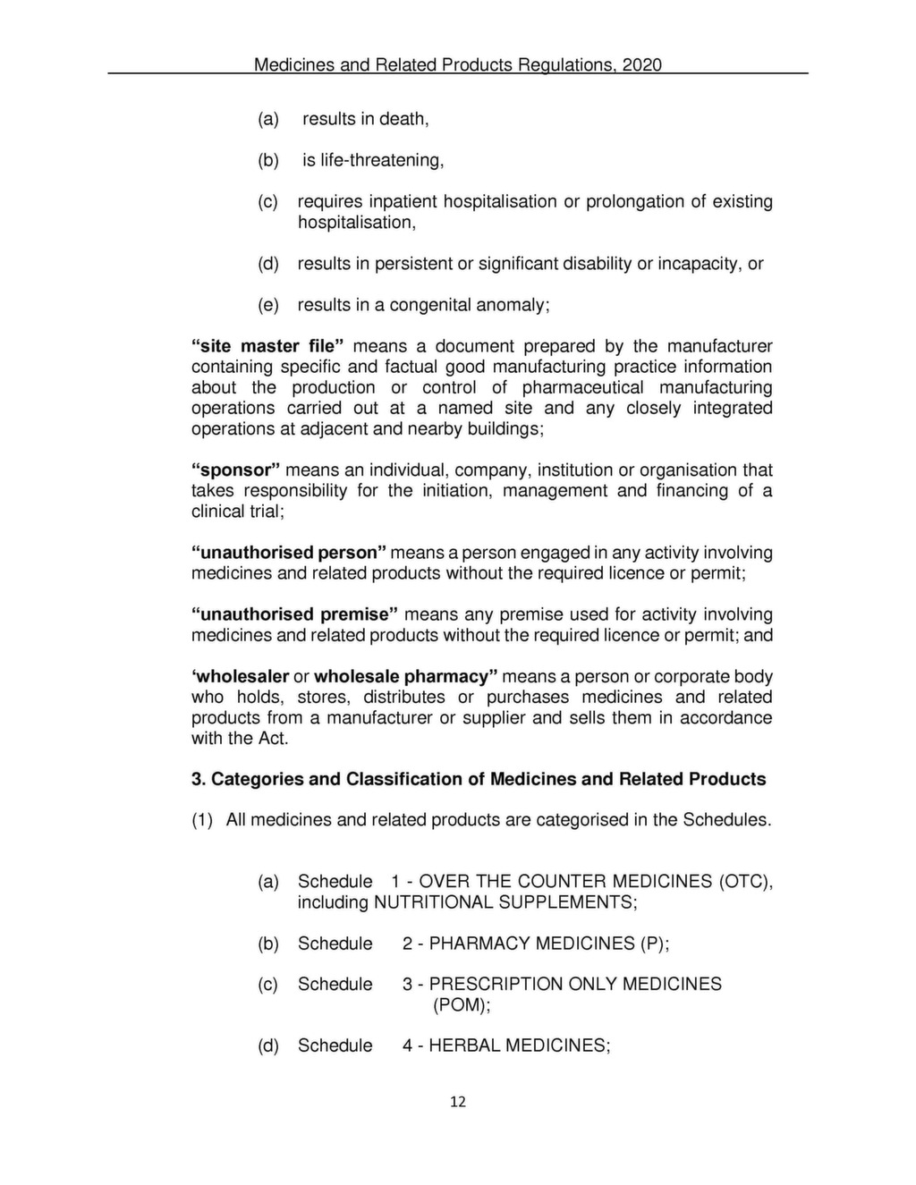 Medicines and Related Products Regulations 2020